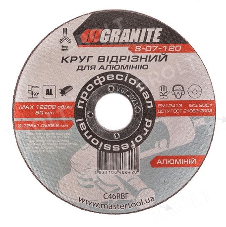 Круг отрезной по алюминию, 125*1,0*22,23мм, Granite (8-07-120) Купить ...